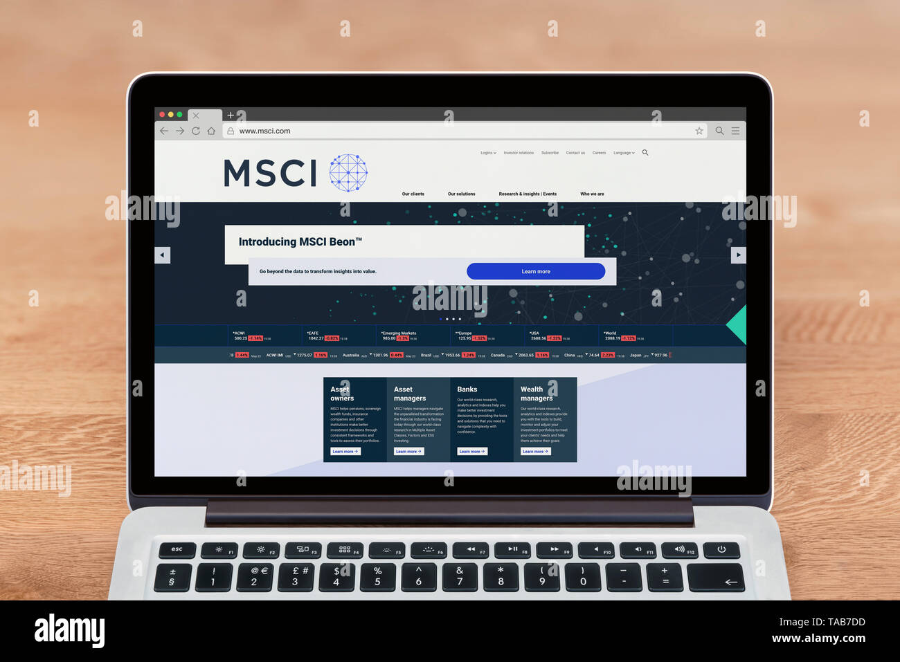 An Apple Macbook displays the MSCI website (Editorial use only Stock ...