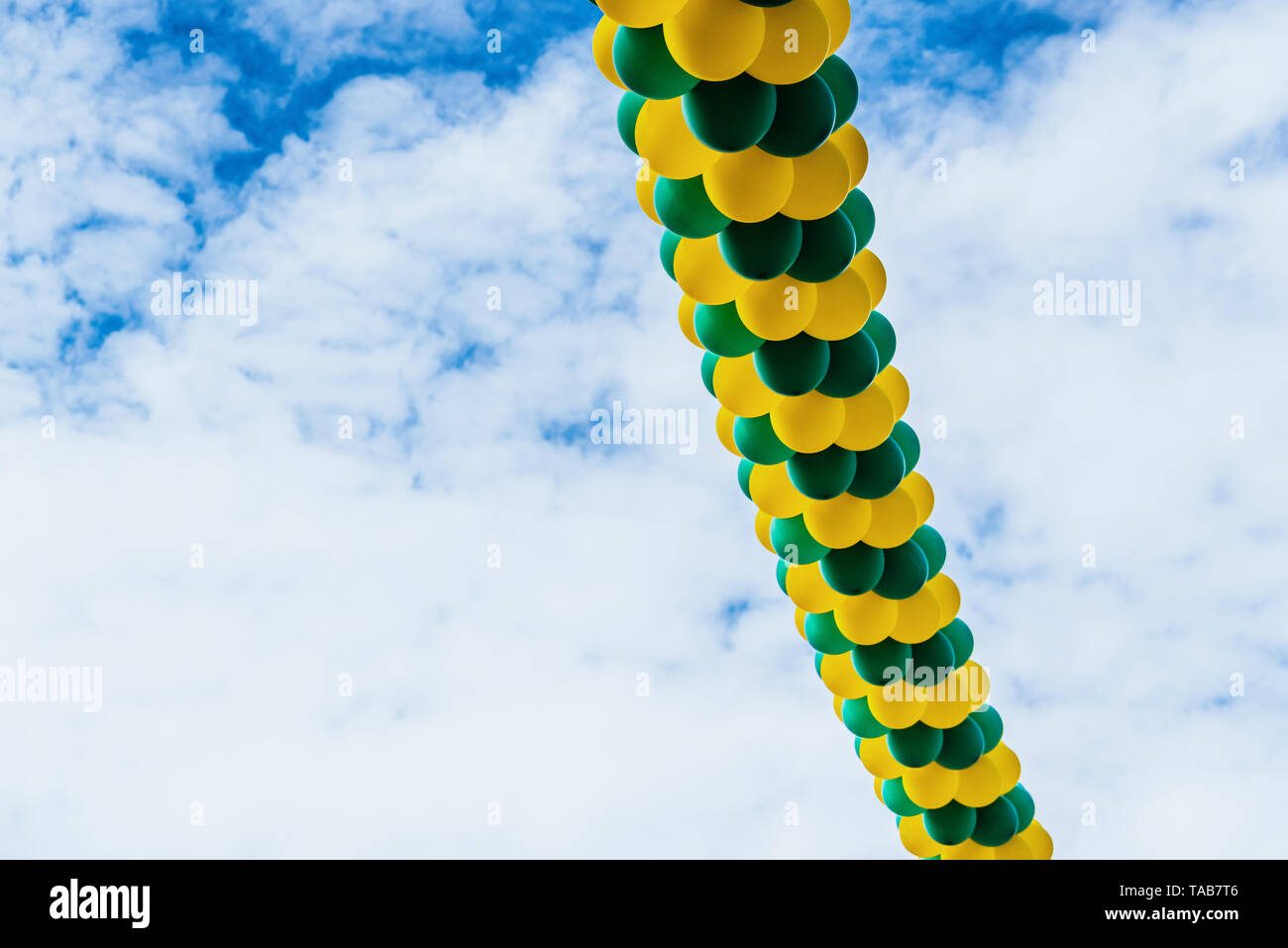Scene with chain of Floating Balloon Cloud in air with white clouds sky ...