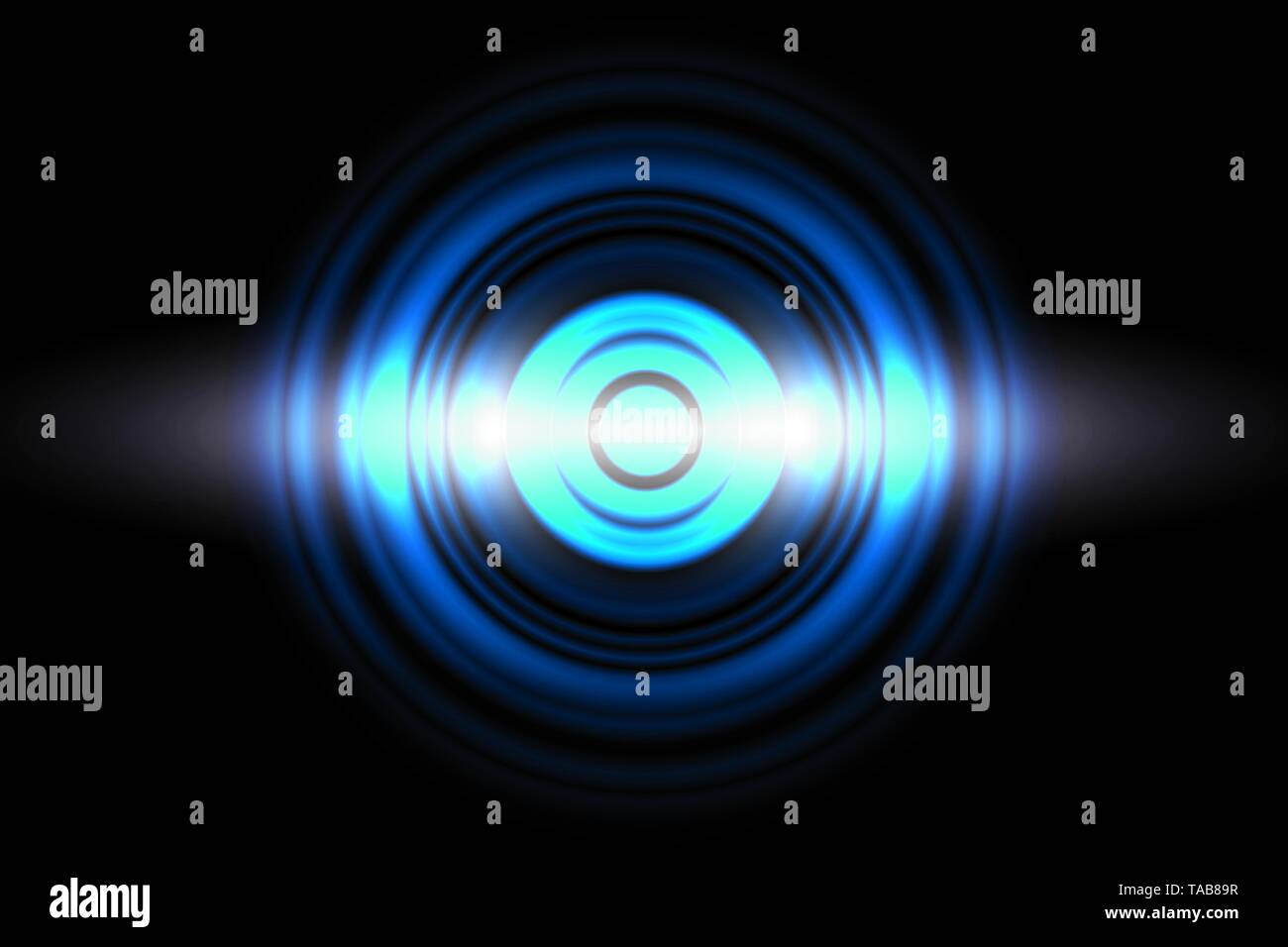 Sound waves oscillating blue light with circle spin, abstract ...