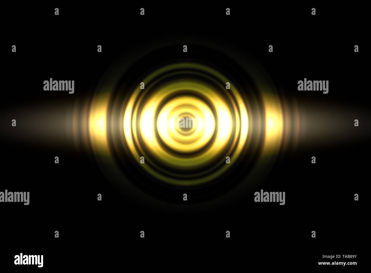 Sound waves oscillating gold light with circle spin abstract background ...