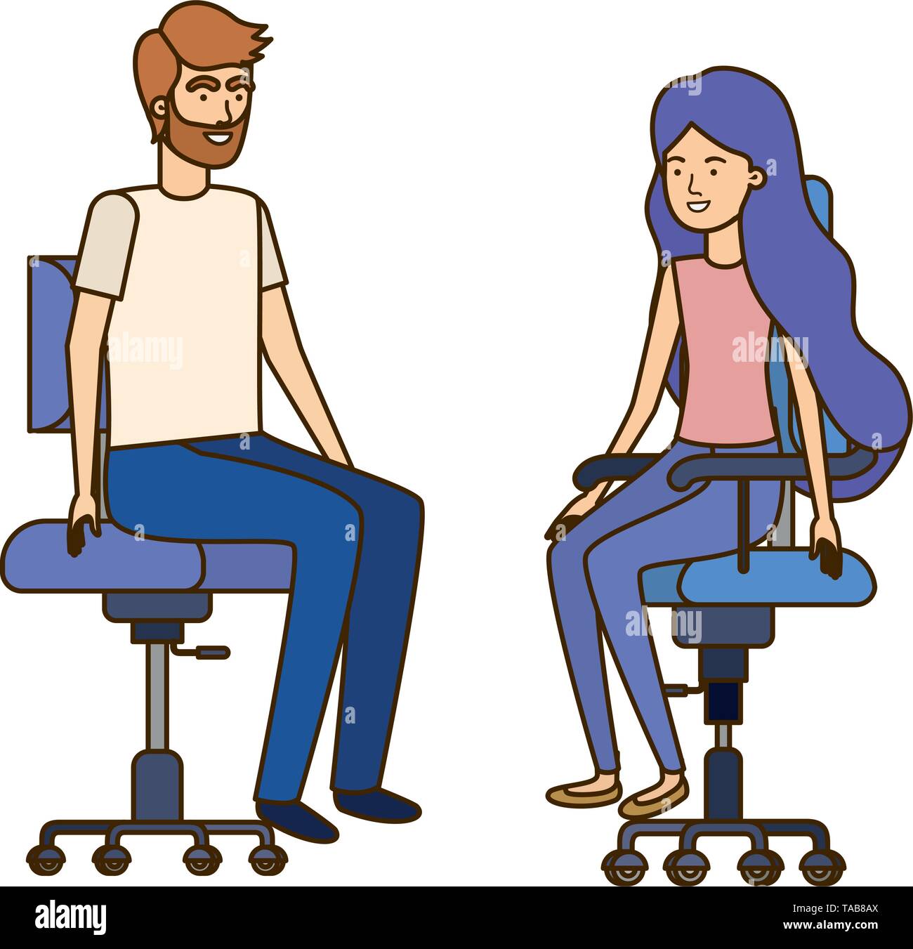 couple with sitting in office chair avatar character Stock Vector Image ...