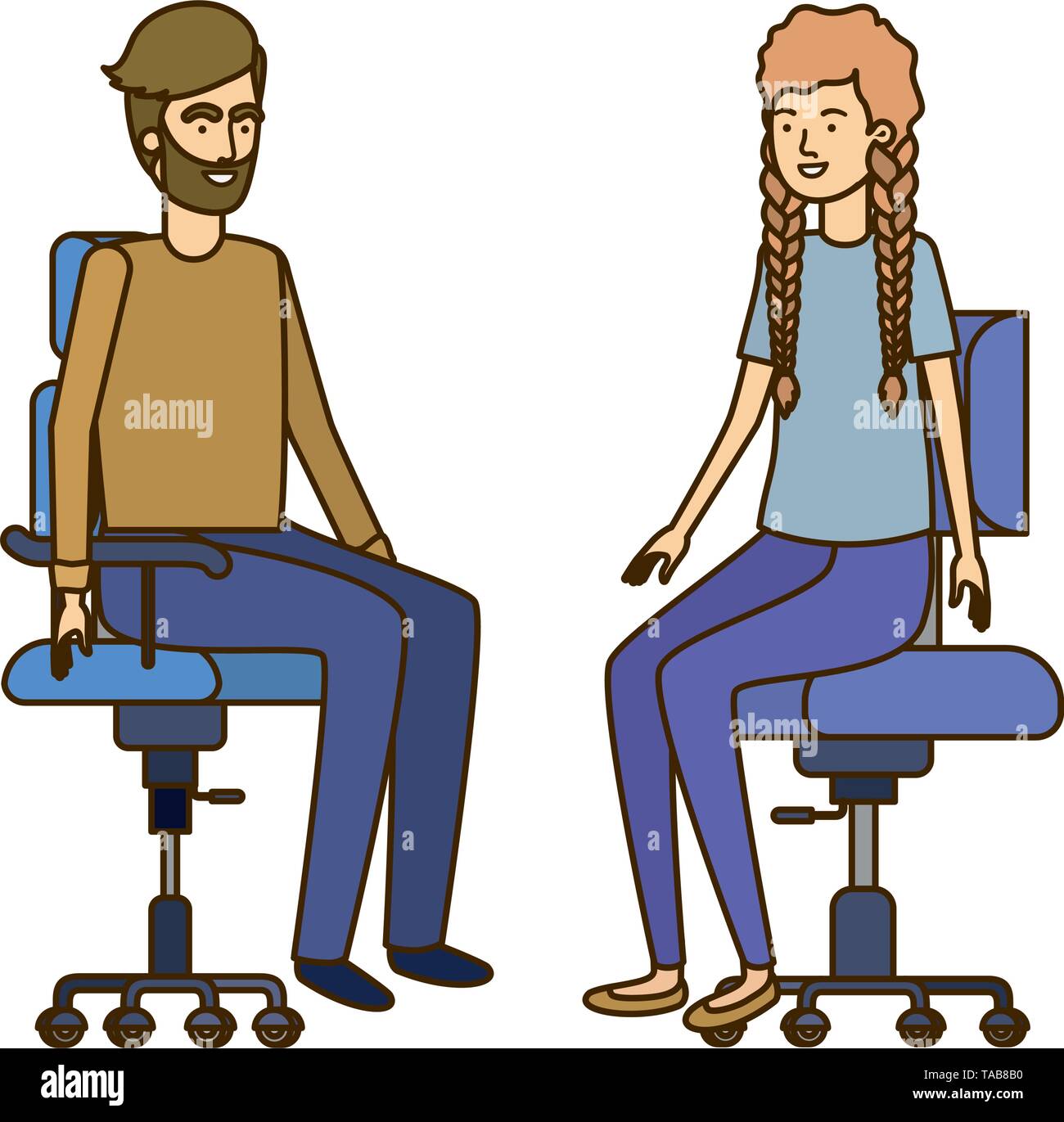 couple with sitting in office chair avatar character Stock Vector Image ...