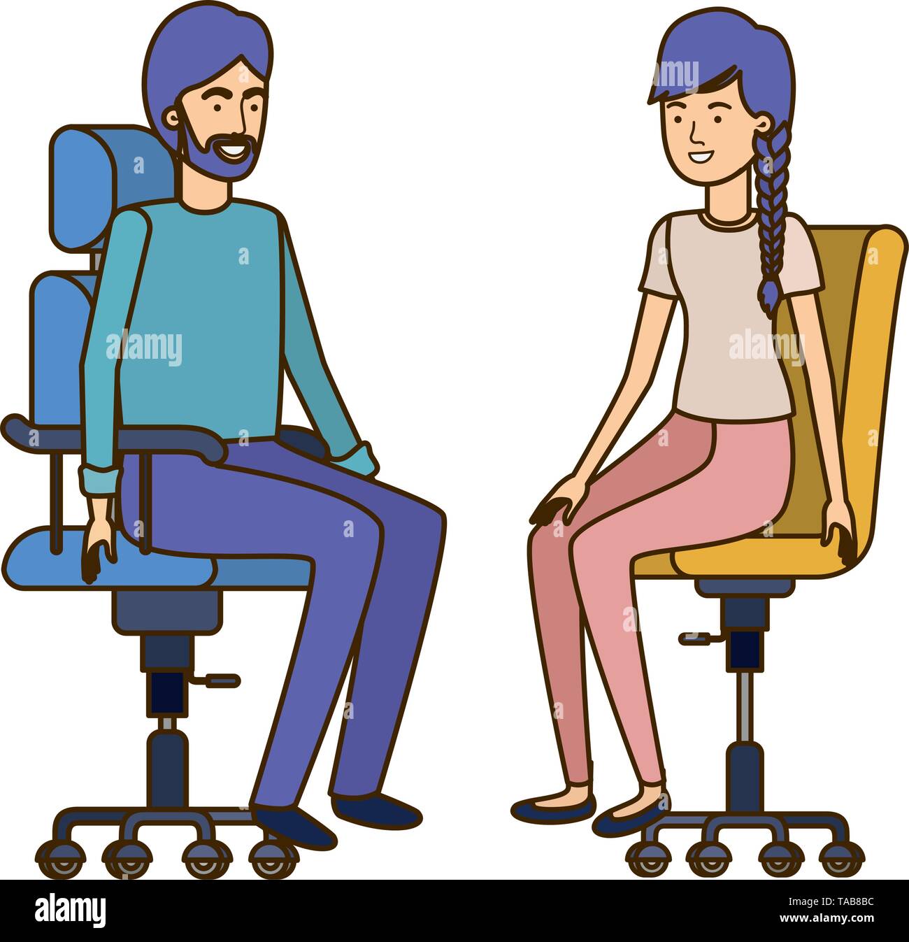 couple with sitting in office chair avatar character Stock Vector Image ...