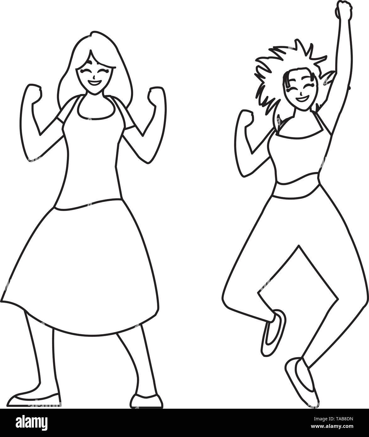 happy young women celebrating characters vector illustration design ...