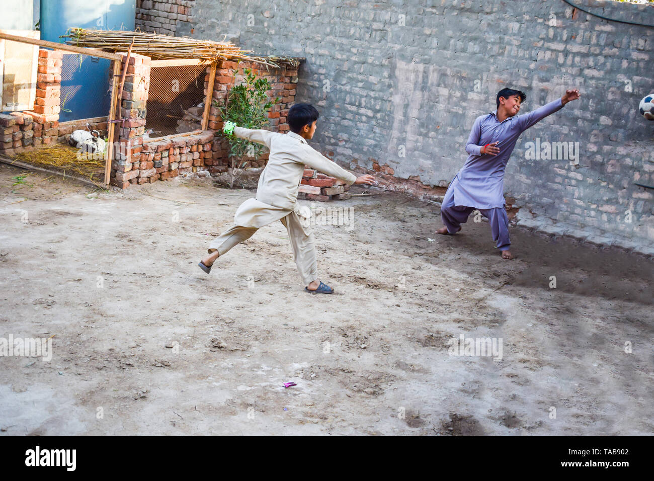 rahim yar khan,punjab, pakistan-feb 24,2018:some village boys playing a ...