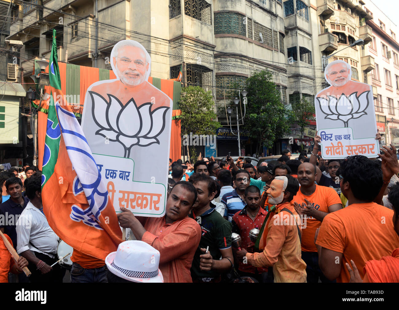 Kolkata, India. 23rd May, 2019. Bharatiya Janta Party or BJP activists ...