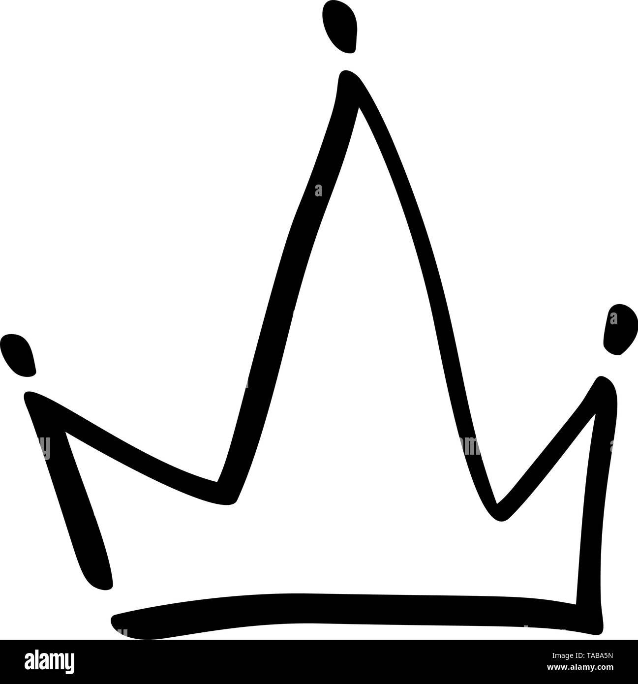 Hand drawn symbol of a stylized crown. Drawn with a black ink and brush ...