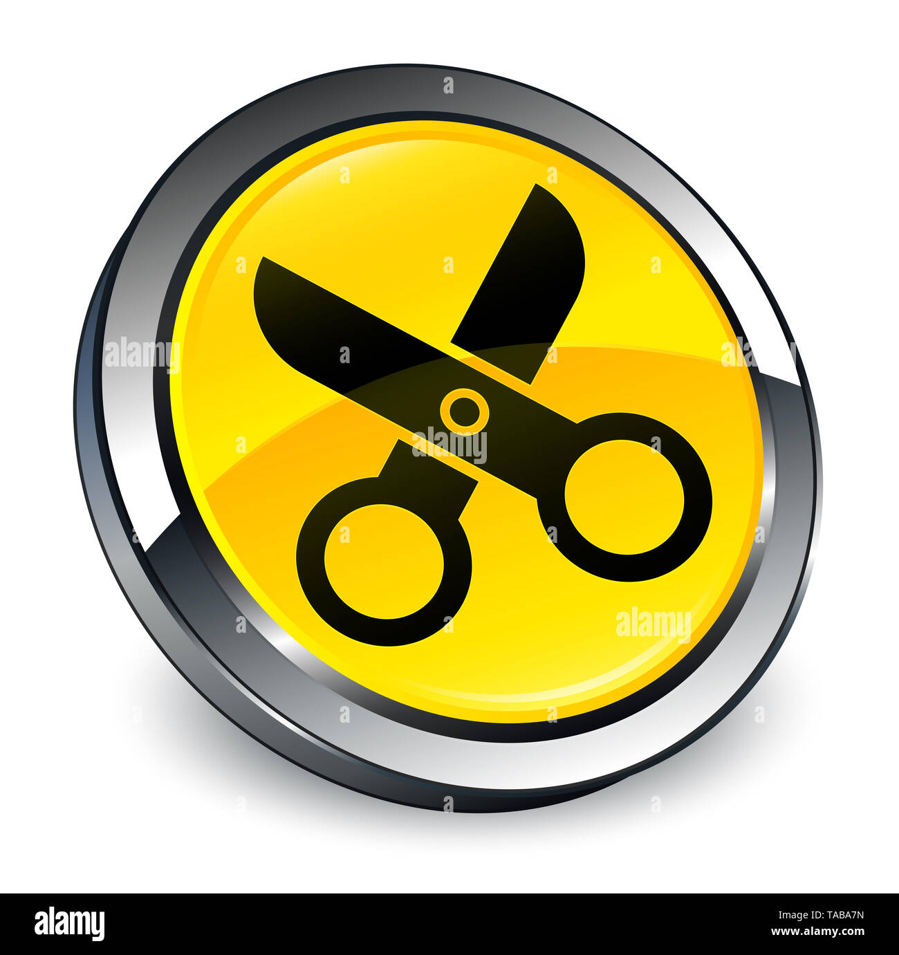 Scissors icon isolated on 3d yellow round button abstract illustration ...
