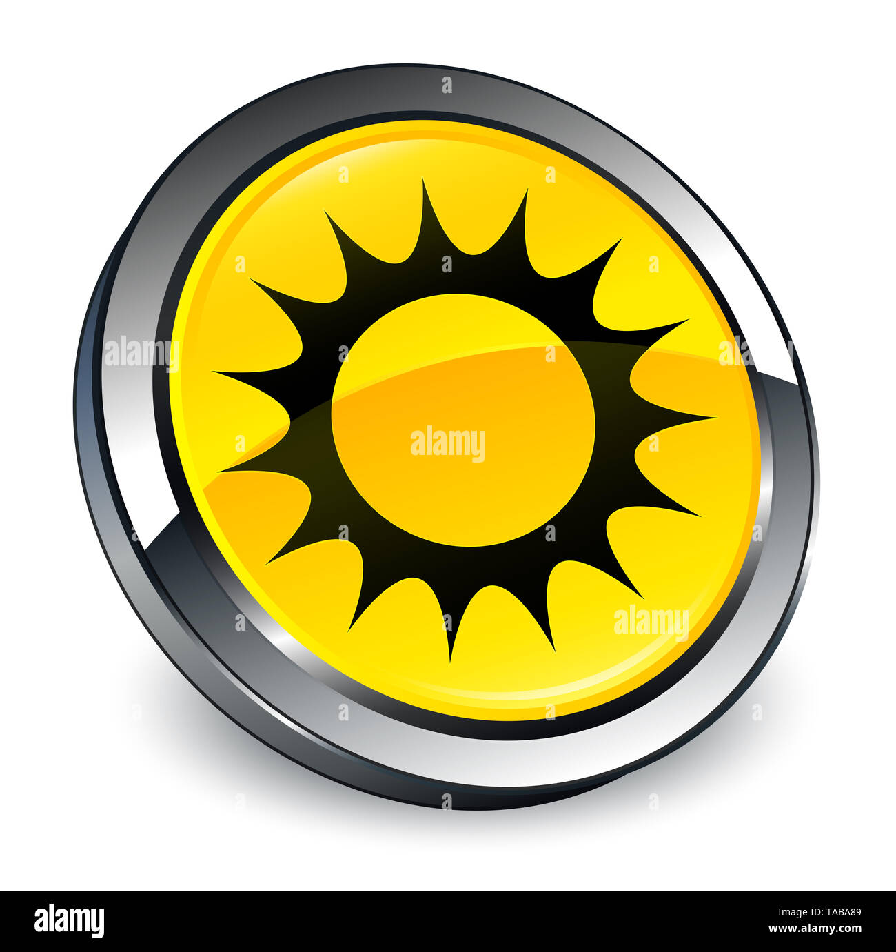 Sun icon isolated on 3d yellow round button abstract illustration Stock ...