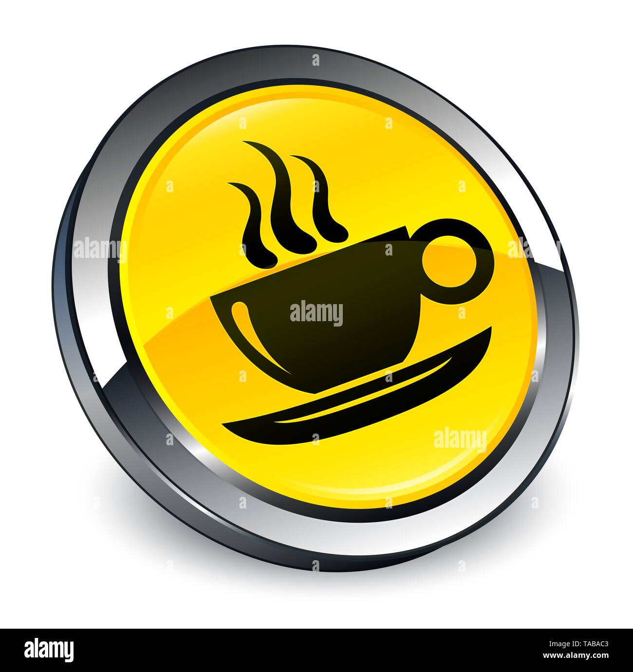 Coffee cup icon isolated on 3d yellow round button abstract ...