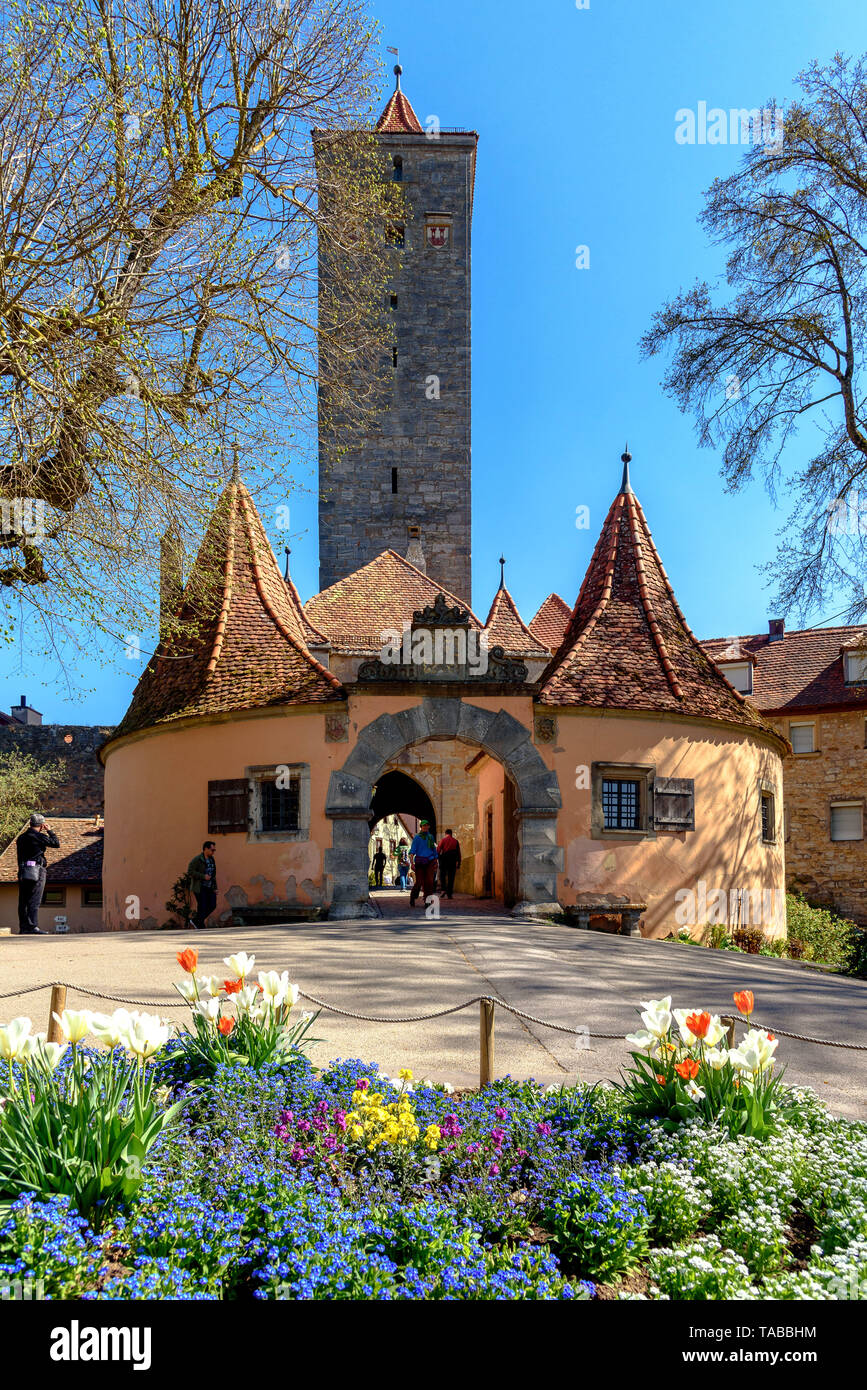 The Burgtor entrance to Rothenburg ob der Tauber on a spring day Stock ...