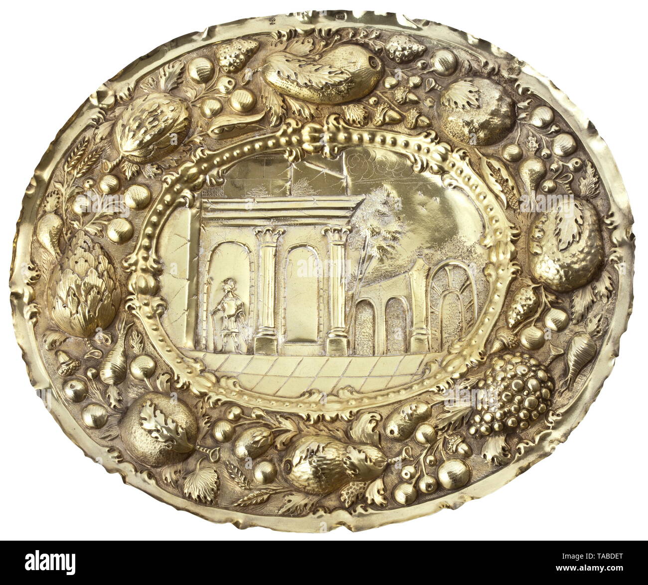 A display platter, Augsburg, 17th century Oval, turned platter, the ...