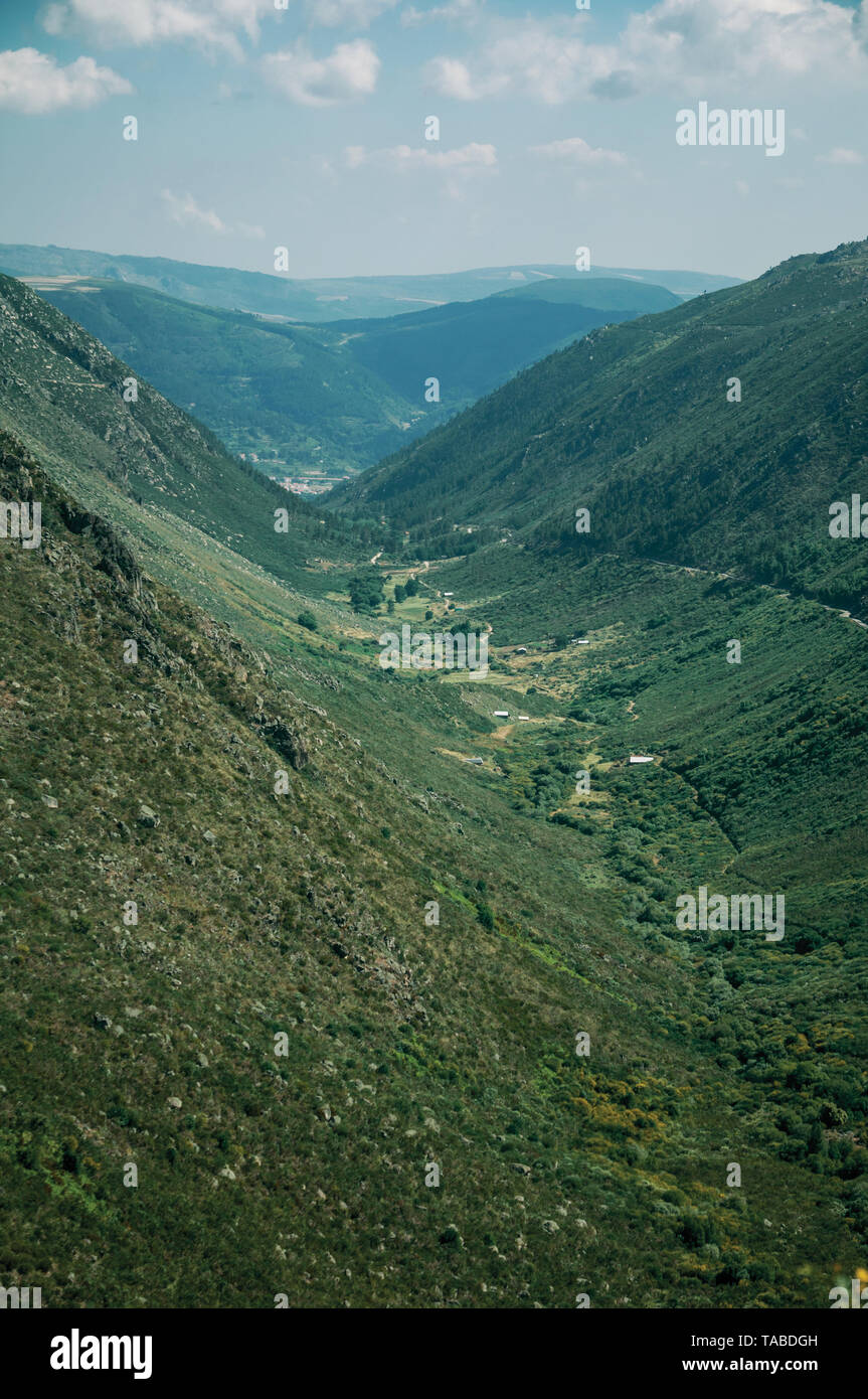 Zezere River valley, a long green canyon formed by glacier years ago at ...
