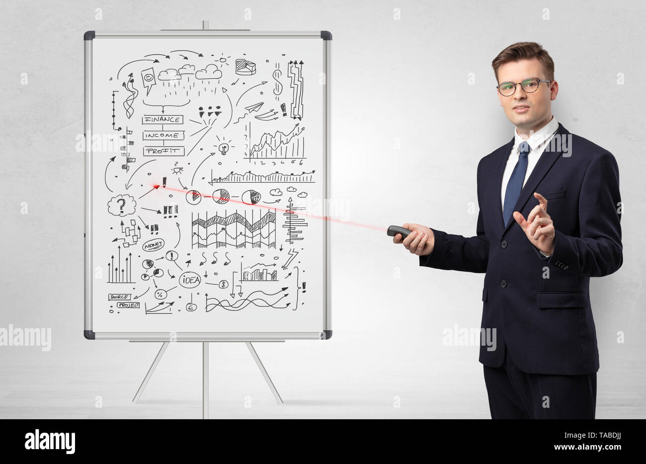 Professor with laser pointer teaching business theories Stock Photo - Alamy