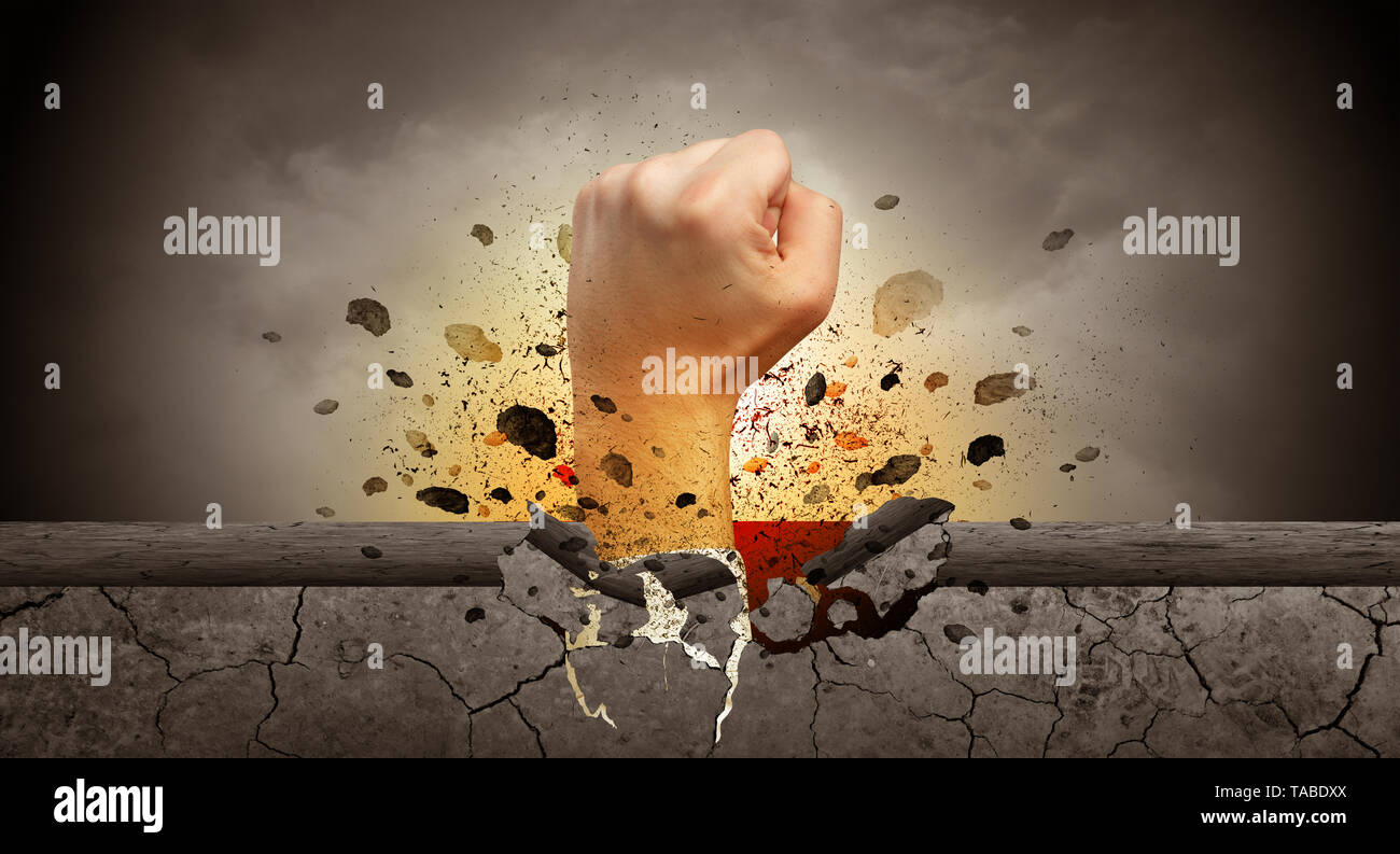 Big hand hits intense and breaks a crass stonewall Stock Photo - Alamy