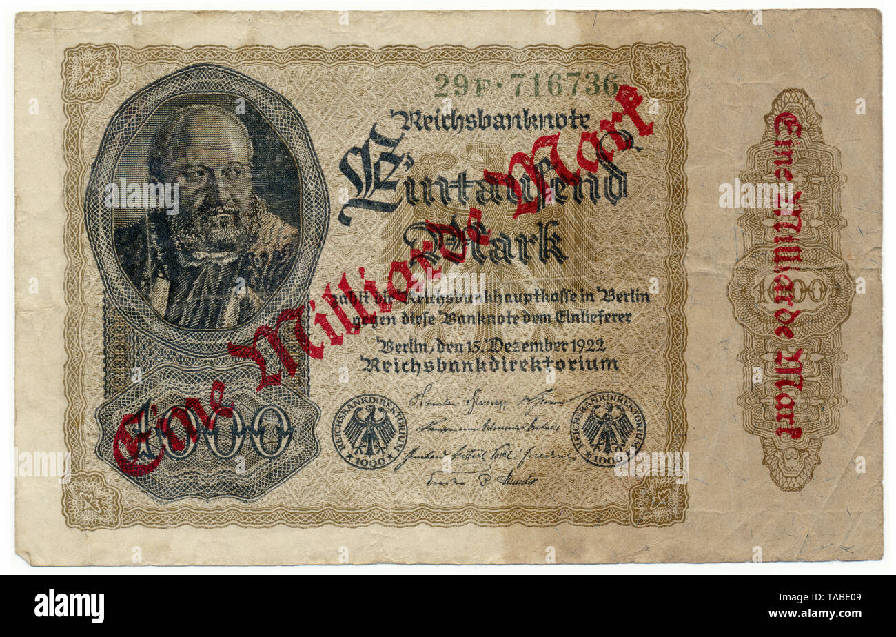 Front of a Reichsbank banknote, Vorderseite einer Banknote ...
