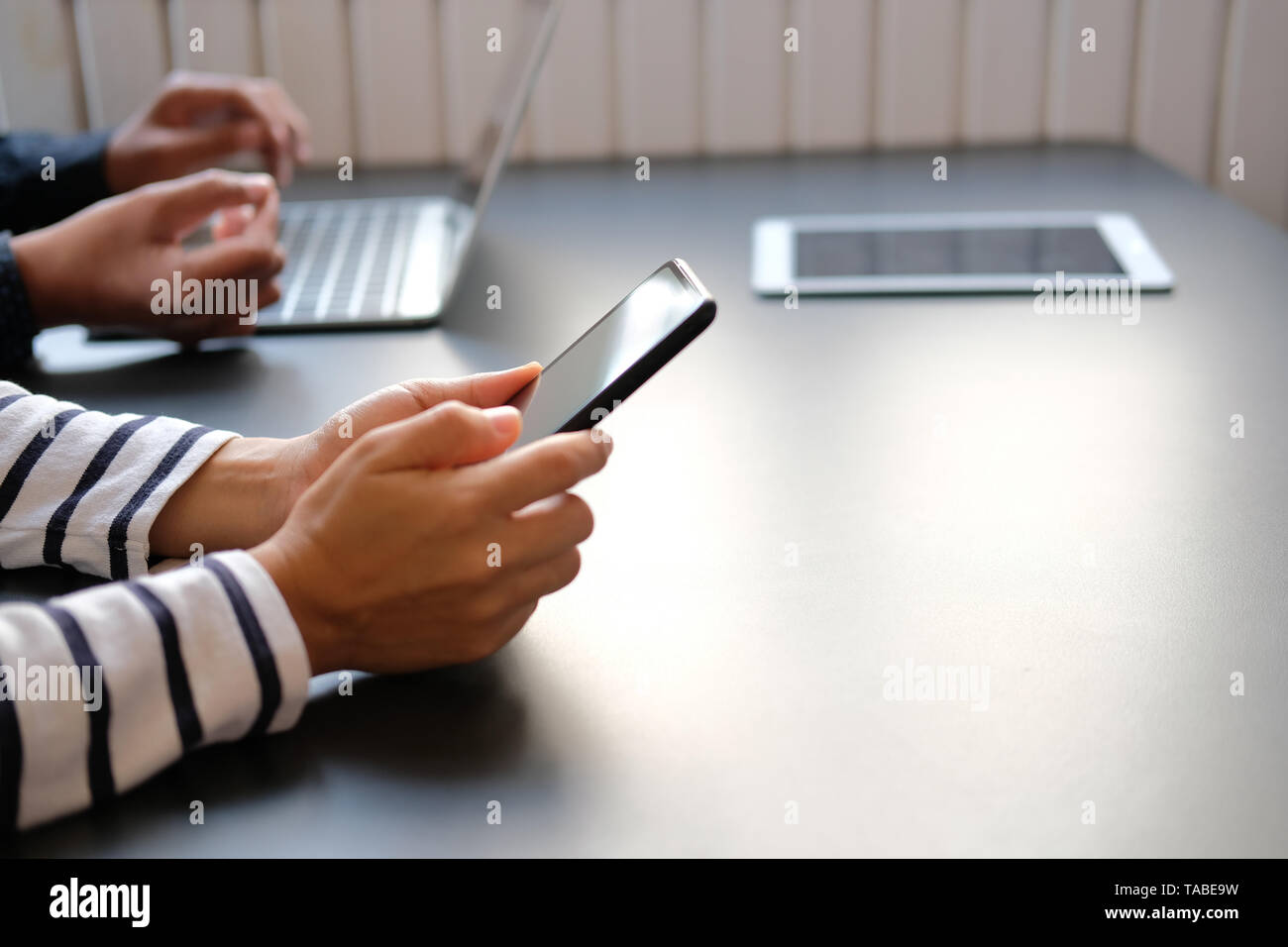 people using mobile smart phone tablet computer browsing device Stock ...