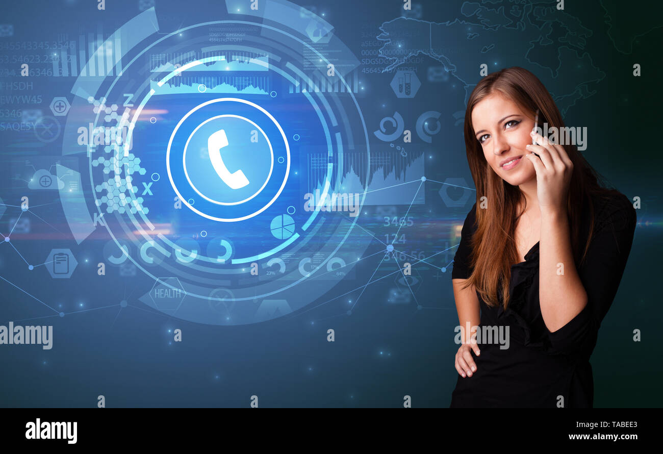 Young person talking on the phone with calling concept Stock Photo - Alamy