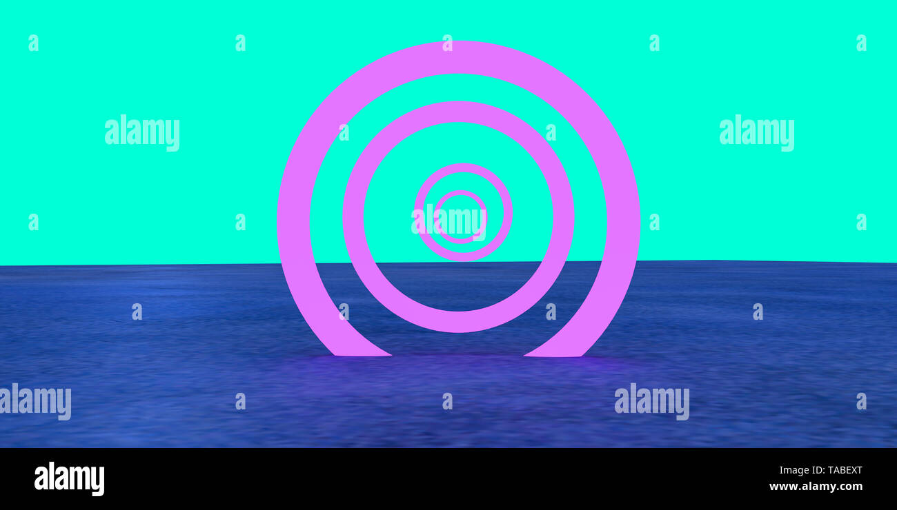3d illustration of glowing pink neon rings, abstract background Stock ...