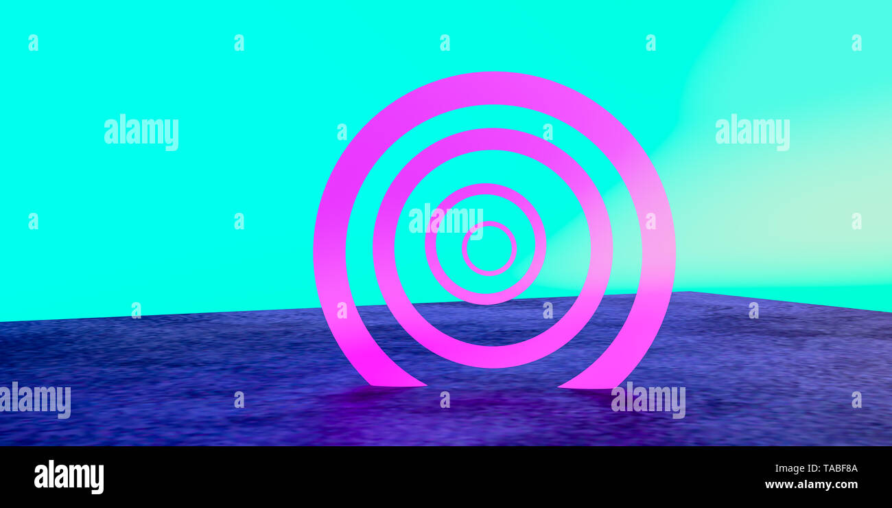 3d render of glowing round neon rings on abstract background Stock ...