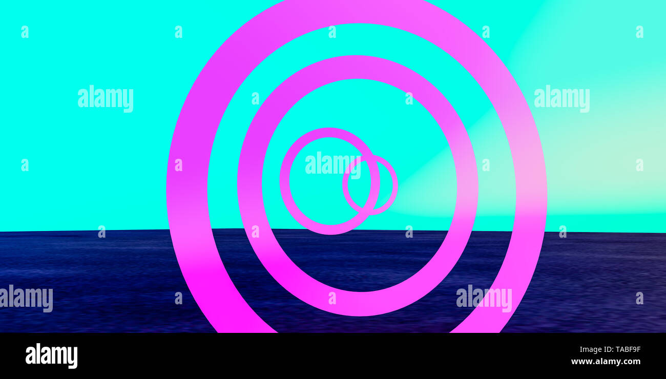 3d illustration of glowing pink neon rings, abstract background Stock ...