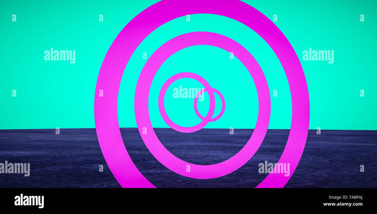 3d illustration of glowing pink neon rings, abstract background Stock ...