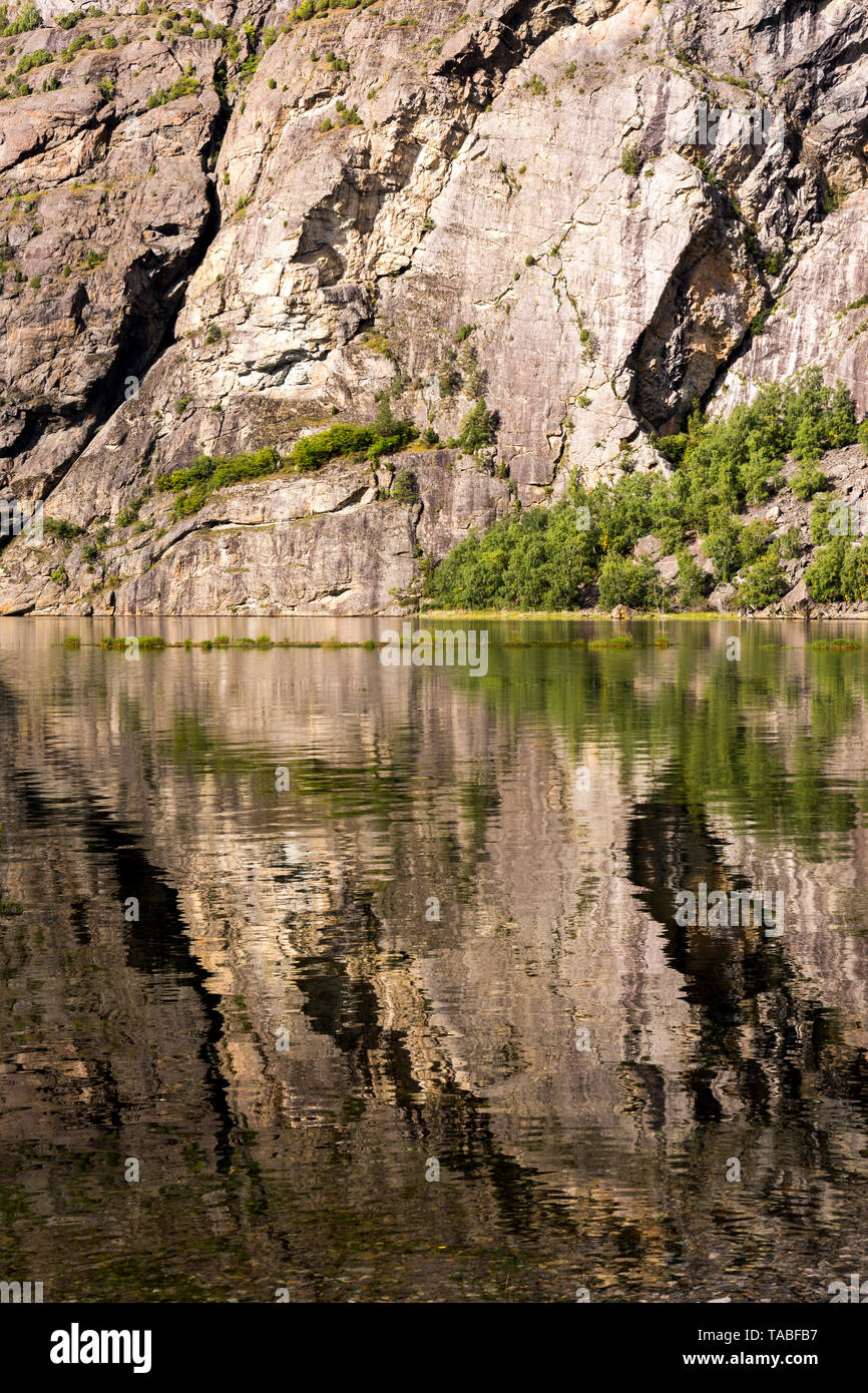by boat between mountains on the Sognefjord in Laerdal, Norway Stock ...