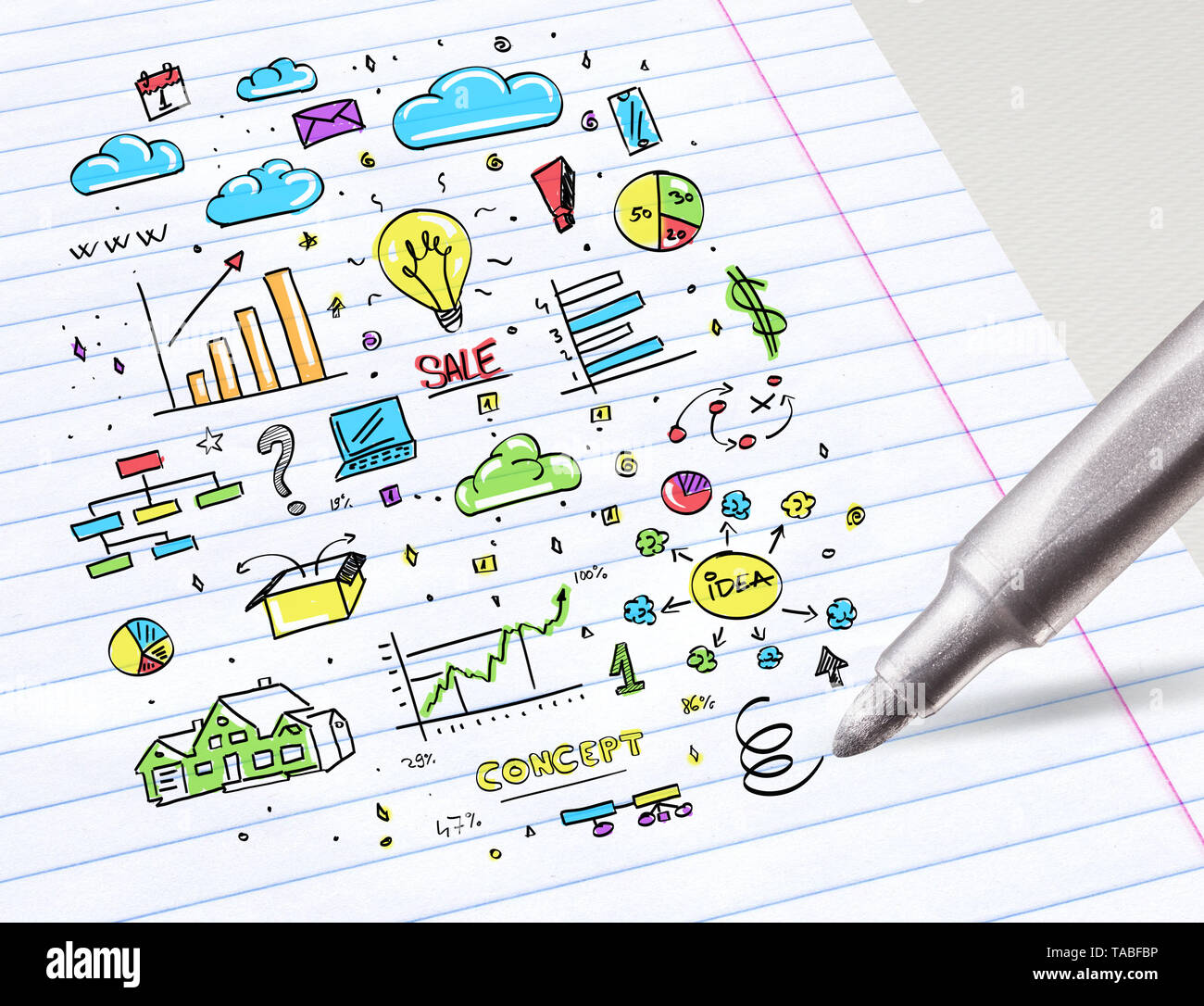 Close-up of drawing colorful multimedia and office staff concept Stock ...