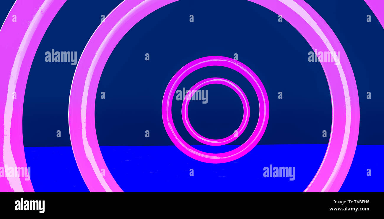 3d render of glowing round neon rings on abstract background Stock ...
