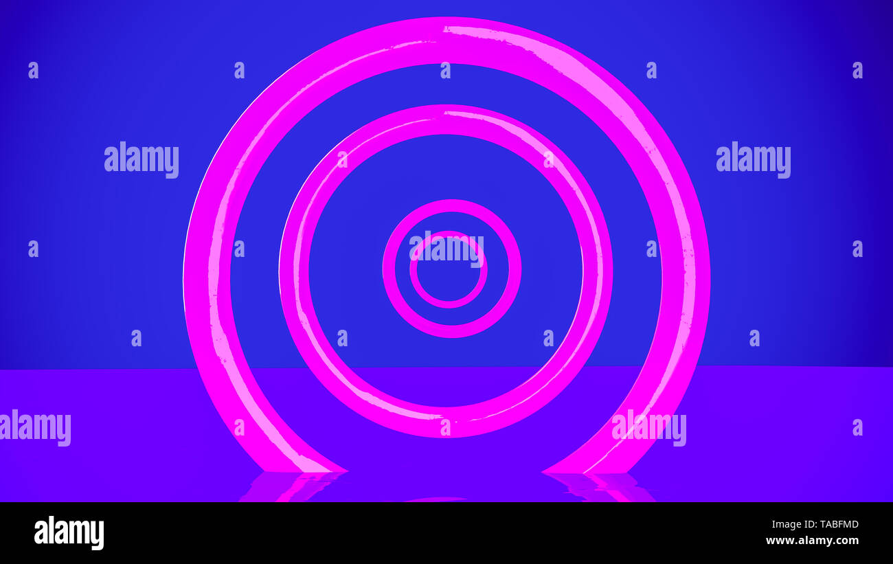3d render of glowing round neon rings on abstract background Stock ...