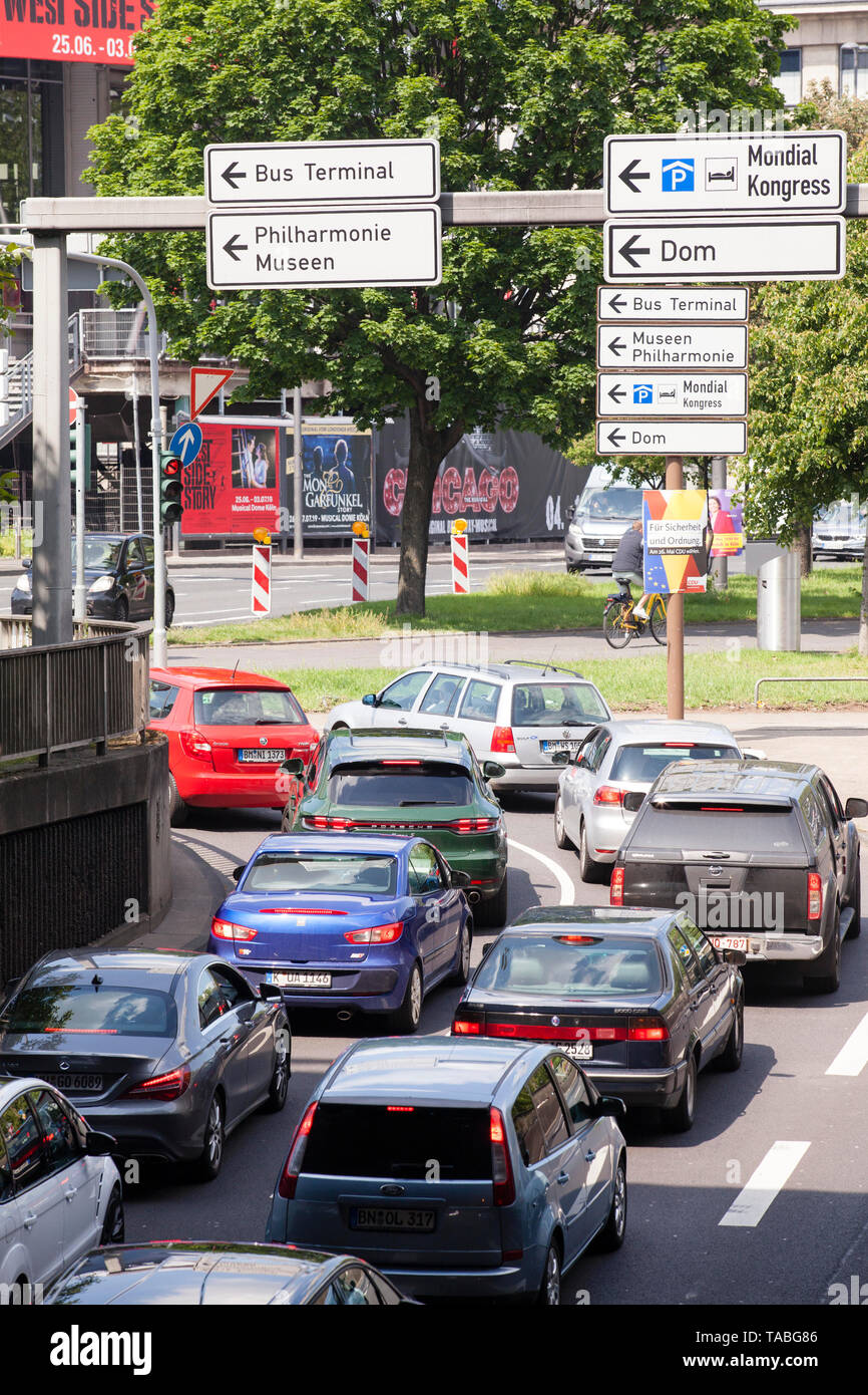 traffic jam on the Rheinufer street, exit from the Rheinufer tunnel ...