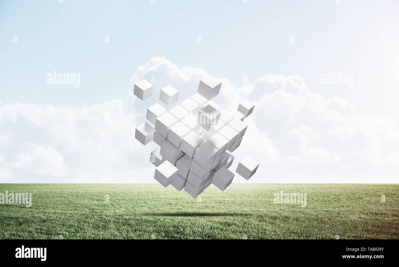 Flying 3d cube blue white hi-res stock photography and images - Alamy