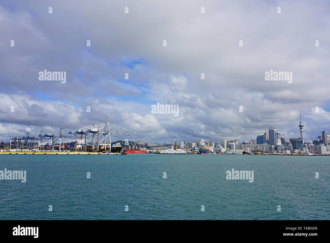 AUCKLAND, NEW ZEALAND -5 AUG 2018- View of the Port of Auckland, a ...