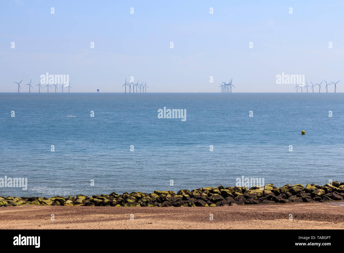 offshore wind farm taken from seaside town of clacton-on-sea, essex ...