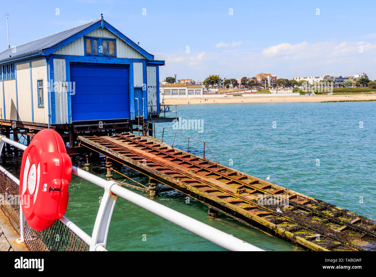 old rnli lifeboat station on pier now unused,seaside town of clacton-on ...