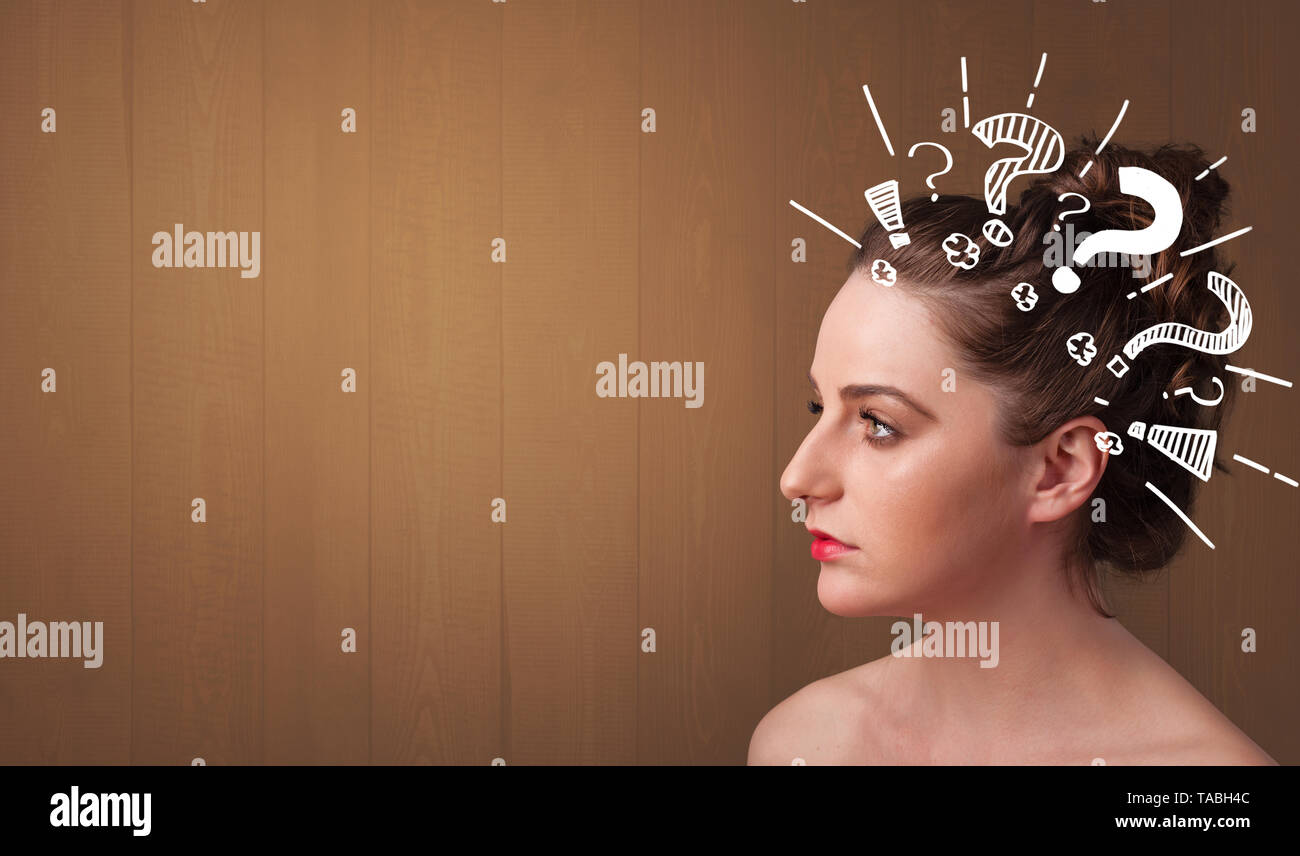 Head with white question marks, and copy space Stock Photo - Alamy