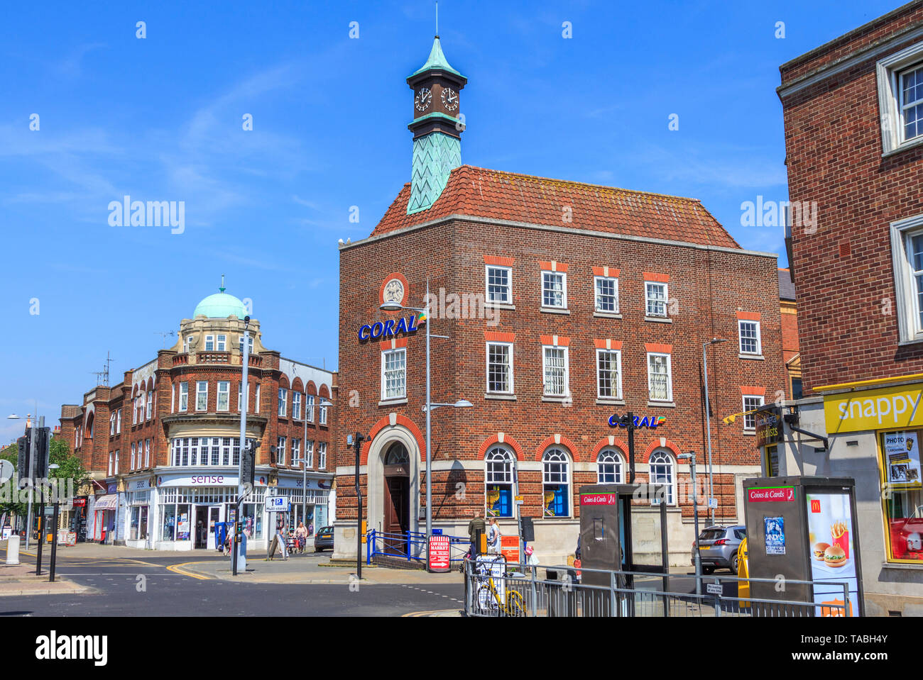 seaside town centre coral building and shops of clacton-on-sea, essex ...