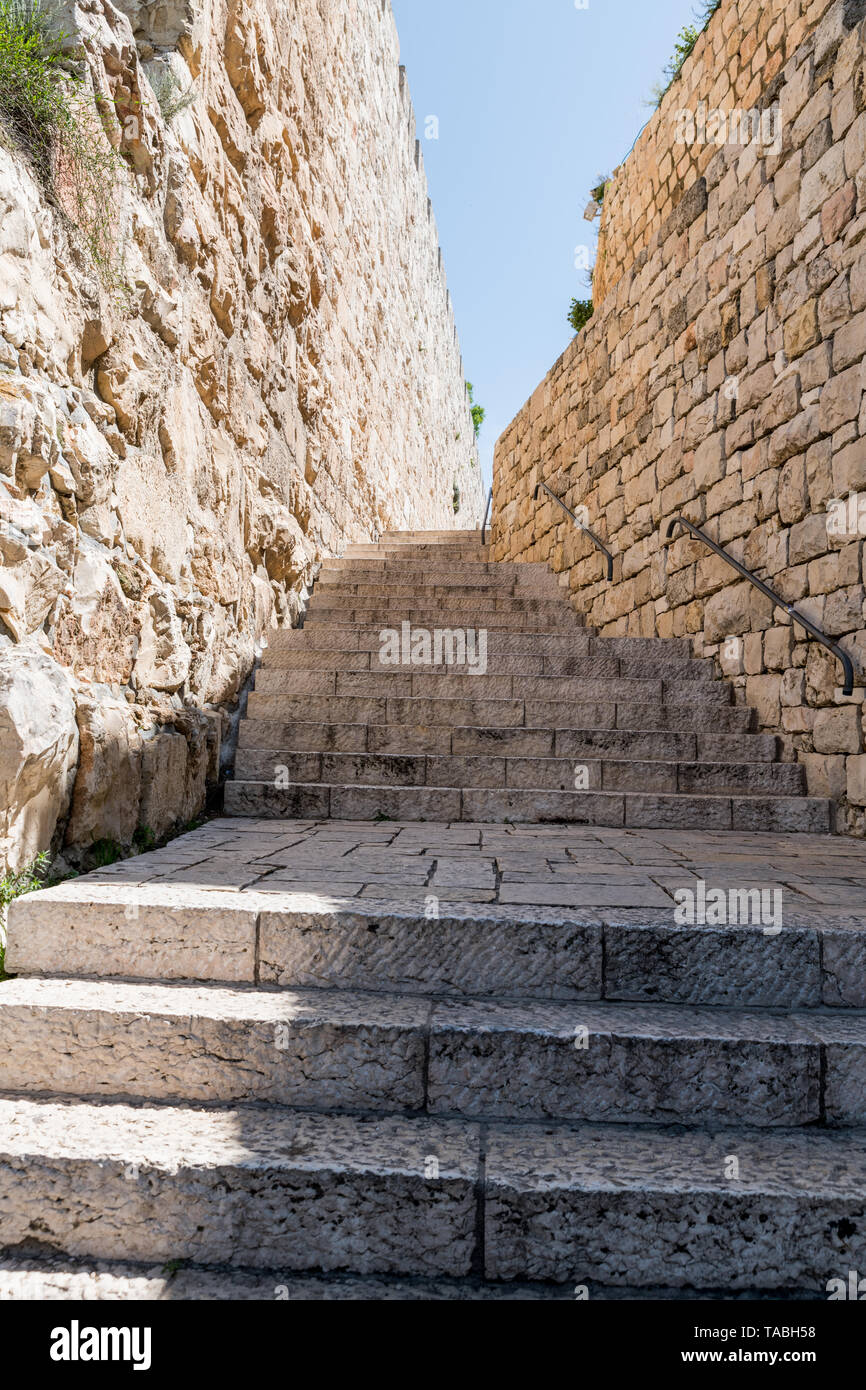 entrance staircase to the old city of jerusalem at the zion or sion ...