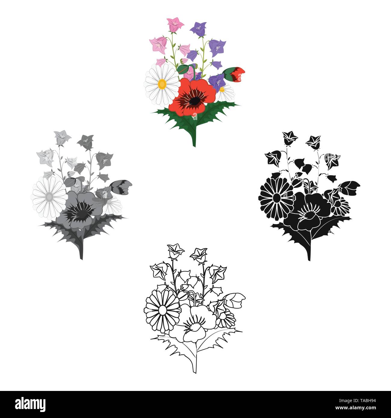 bellflower,black,blossom,bouquet,bud,bunch,cartoon,chamomile ...