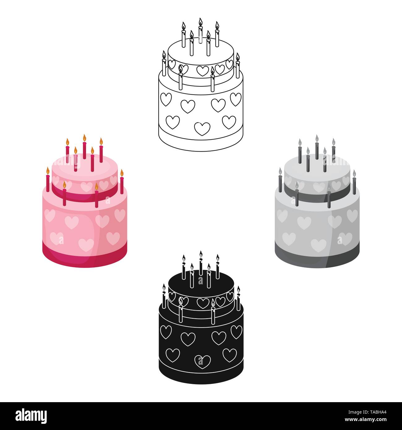 Cake with hearts icon in cartoon,black design isolated on white ...