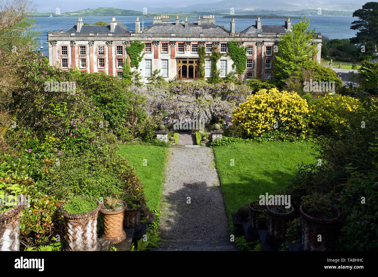 Beautiful panorama of Bantry House and Gardens with Bantry Bay in the ...