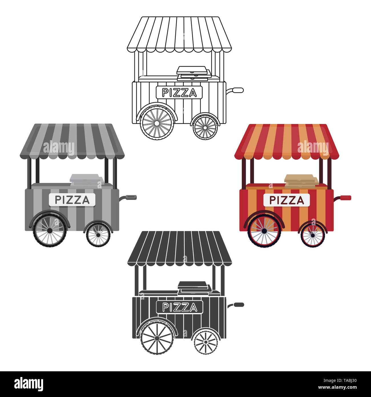 Pizza cart icon in cartoon,black style isolated on white background ...