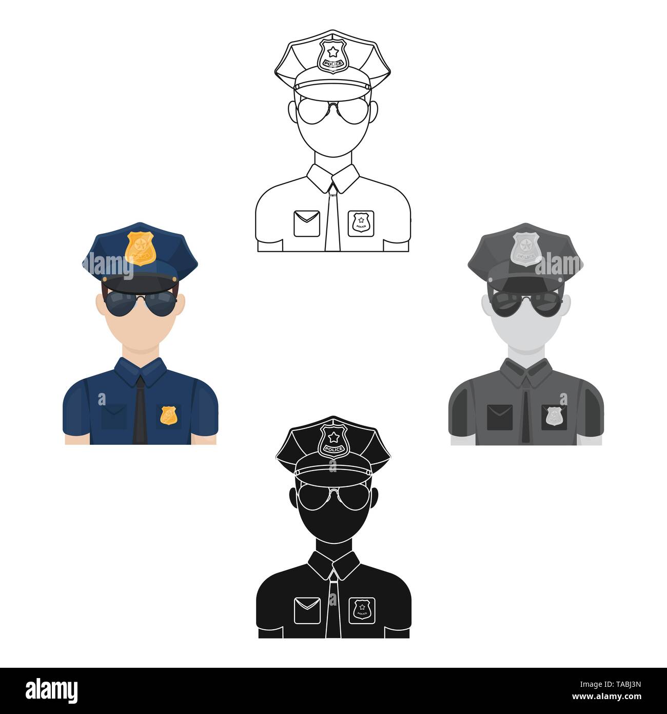 Police officer icon in cartoon,black design isolated on white ...