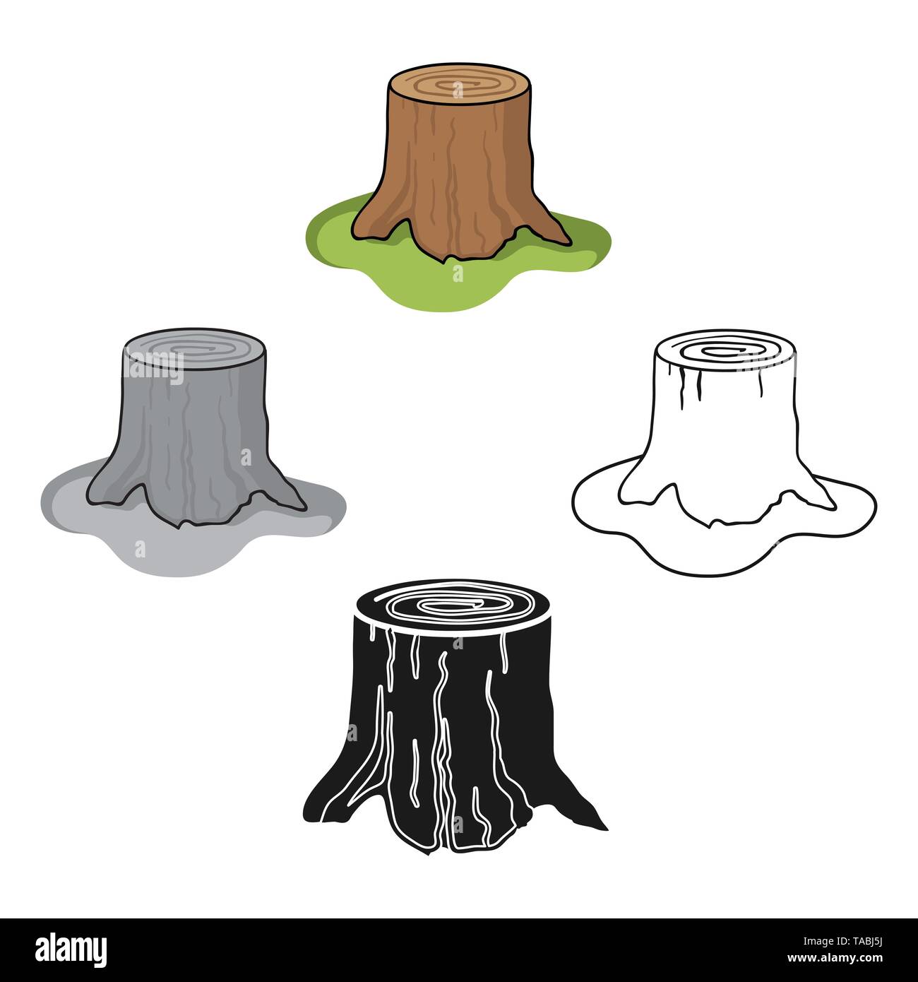 Tree stump icon in cartoon style isolated on white background. Sawmill ...