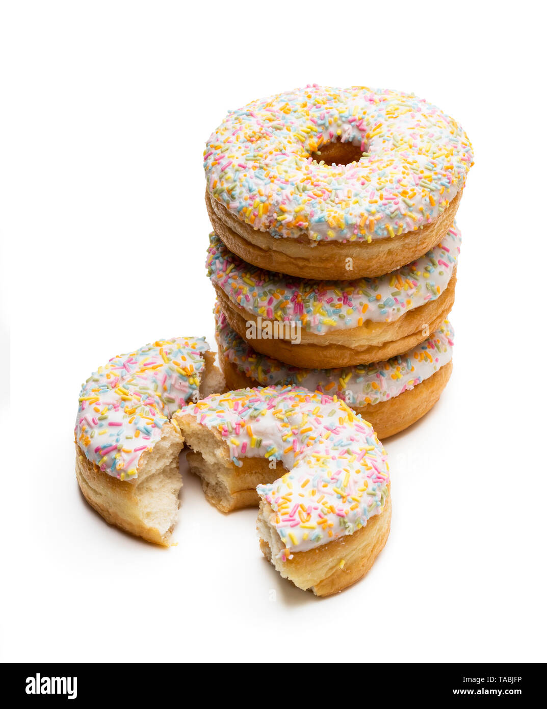 Pink doughnuts with sprinkles isolated on white Stock Photo - Alamy
