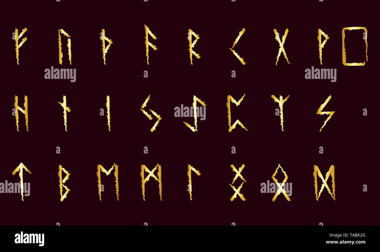 Set of Old Norse Scandinavian runes. Rune alphabet. Occult ancient ...