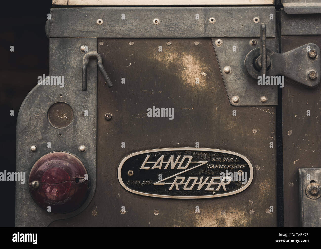 Land Rover emblem taken from the back of the vehicle Stock Photo - Alamy