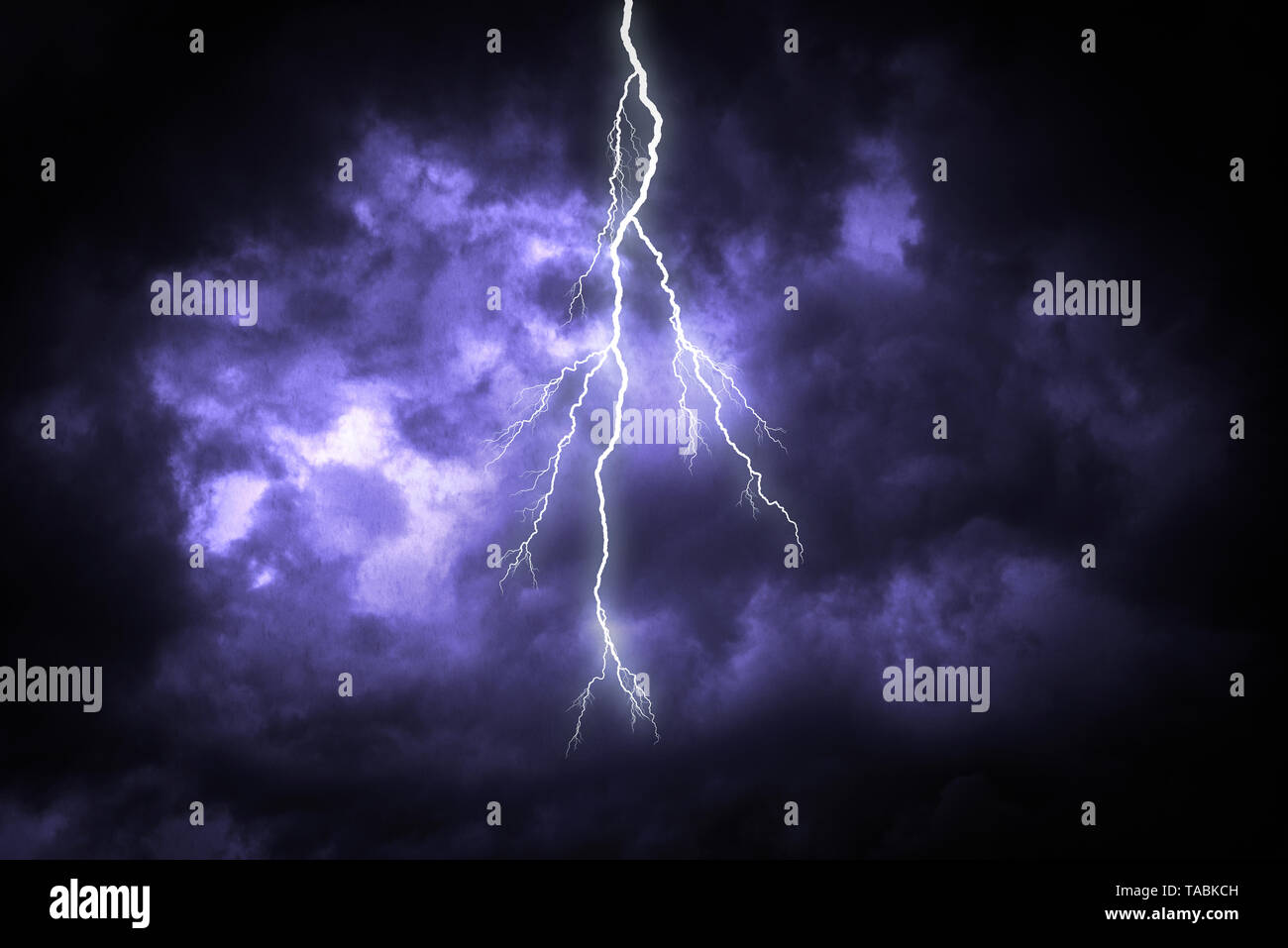 Lightning strike on the dark cloudy sky Stock Photo - Alamy