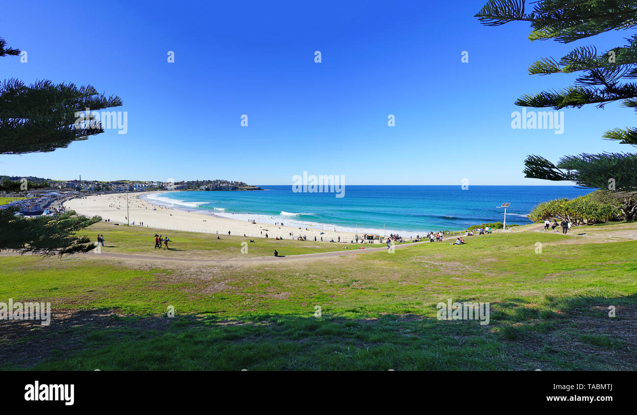 BONDI BEACH, AUSTRALIA -18 JUL 2018- View of the world-famous Bondi ...