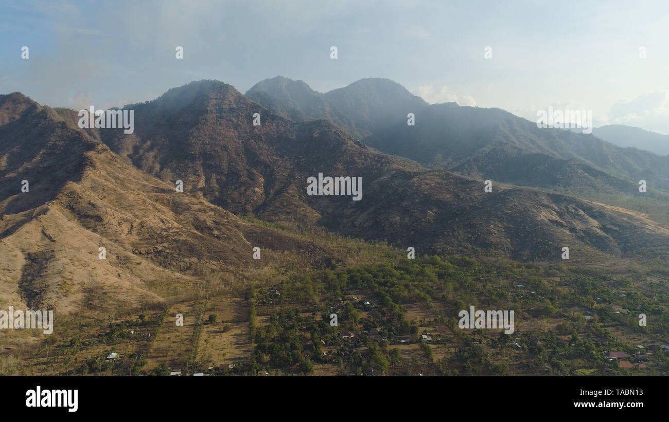 mountain landscape small town at the foot mountains. aerial view ...